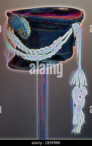 Shako of black felt, leather and velvet band, blank metal emblem JE ...