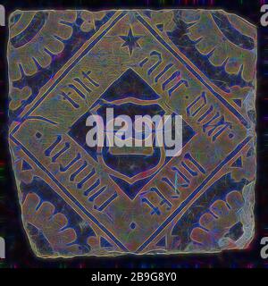 Heraldic tile, floor tile in dark brown and white, overhoekse ruit with ...