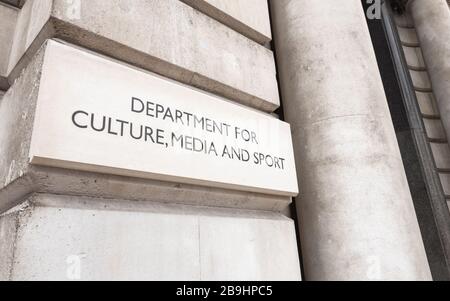 Entrance to the building of the Department for Digital, Culture, Media ...