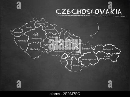 Czechoslovakia map, administrative division with names, colors map ...
