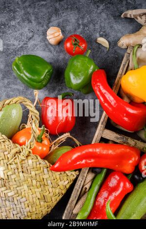 A Basket of Mixed Chili Peppers Stock Photo - Alamy