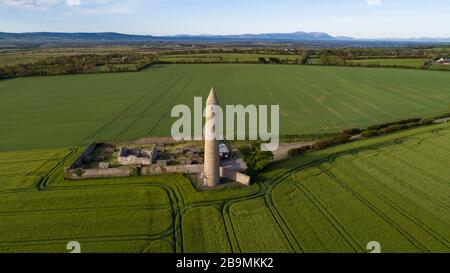 Historic Rattoo round tower overlooking surrounding farmland in county ...