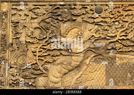carved stone bas relief of Qilin, Ming period, Fangta Park, Songjiang ...