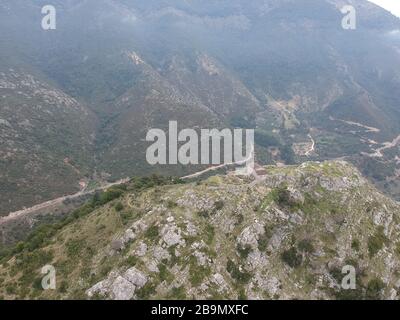 aerial view of famous kugi historical greek souli village where monk ...