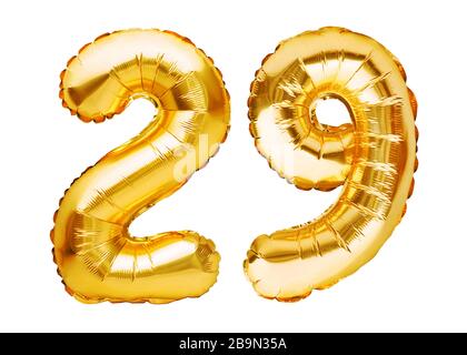 Golden number 29 twenty nine made of inflatable balloon with golden ...