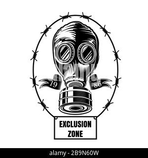 USSR period gas mask in center of the wreath. Symbol of Chernobyl ...