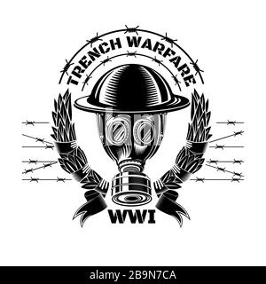 Trench warfare. Gas mask and military helmet with crossed trench ...