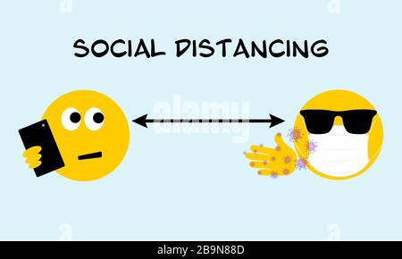 Coronavirus, covid19, social distancing, emoji with virus sneezing with ...