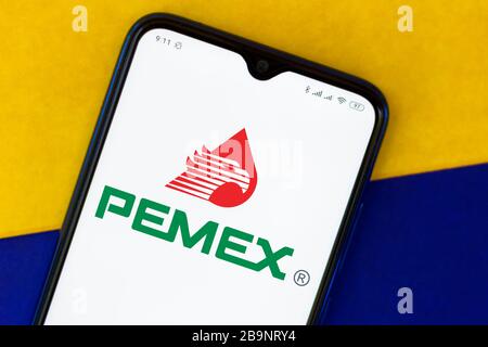 In this photo illustration, the Petróleos Mexicanos (PEMEX) logo is ...