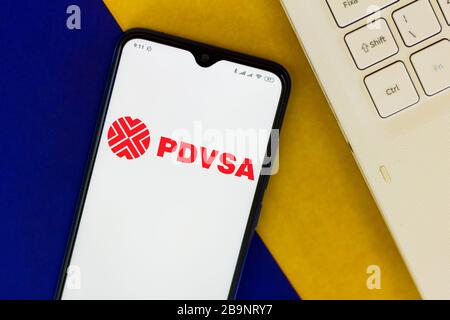 In this photo illustration, the PDVSA (Petróleos de Venezuela) logo is ...