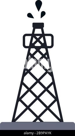 drilling rig icon over white background, line style, vector ...