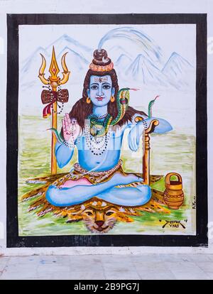 mural painting of hindu god Shiva Stock Photo - Alamy