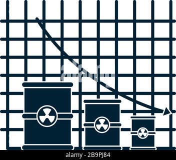 graphic chart with oil barrels and decrease arrow icon over white background, silhouette style ...