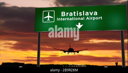 Bratislava Slovakia Highway Road Sign at Night 3D artwork Stock Photo ...