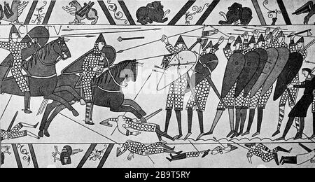 The Battle of Hastings, 1066, (19th century). Depiction of the famous ...