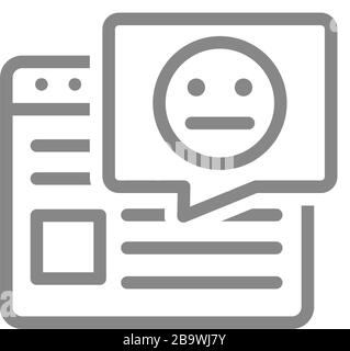 Laptop with neutral face in speech bubble line icon. Upset customer ...