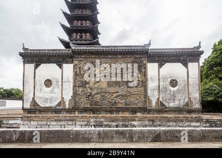 carved stone bas relief of Qilin, Ming period, Fangta Park, Songjiang ...