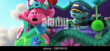 TROLLS WORLD TOUR, from left: Marimba (voice: Berenice Amador), Branch ...