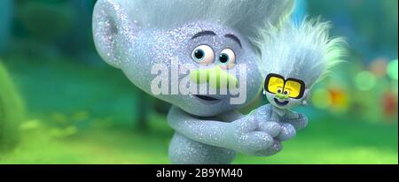 TROLLS WORLD TOUR, from left: Marimba (voice: Berenice Amador), Branch ...