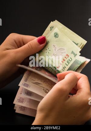 Woman counting money, counting LEI close up Stock Photo - Alamy
