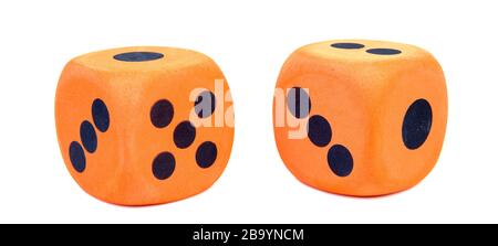 White game dices on orange background Stock Photo - Alamy