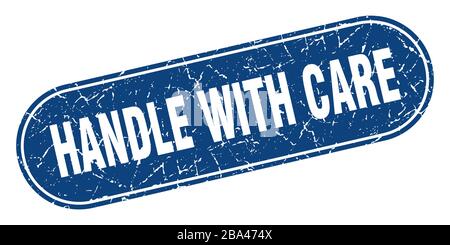 handle with care sign. handle with care rounded blue sticker. handle ...