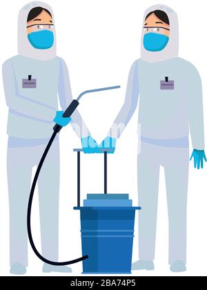 biohazard cleaning persons with sprayer characters Stock Vector Image ...