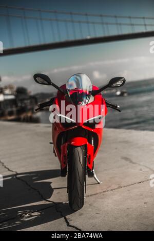 Red brand motorcycle at the seaside Stock Photo - Alamy