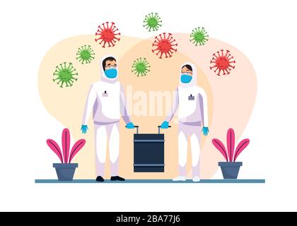 biohazard cleaning persons with covid19 particles on the city Stock ...