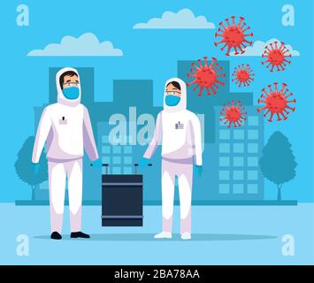 biohazard cleaning persons with covid19 particles on the city Stock ...