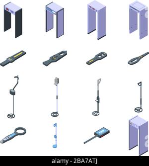 Metal detector icons set. Isometric set of metal detector vector icons ...