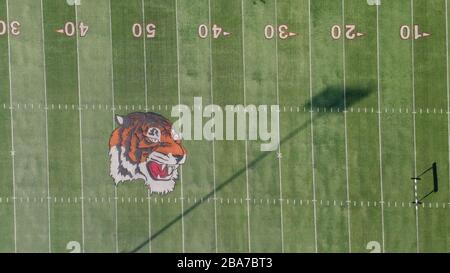 A general overall aerial view of the track and football field at Jack ...