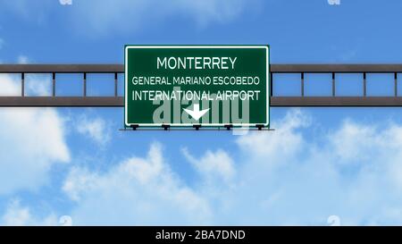 Monterrey Mexico Airport Highway Road Sign 3D Illustration Stock Photo ...