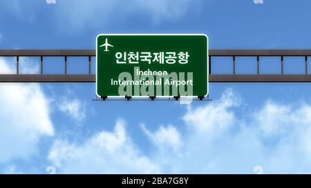 Seoul Incheon South Korea Airport Highway Sign 2D Illustration Stock ...