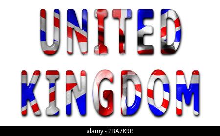 London word with a beveled flag texture on an isolated white background ...