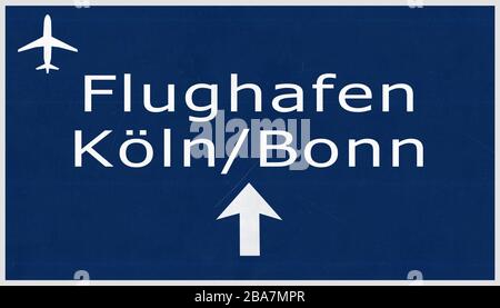 Koln Bonn Germany Airport Highway Road Sign at Night 3D Illustration ...