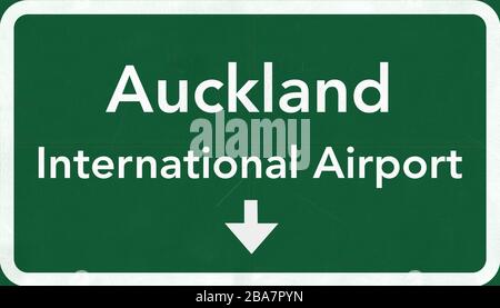 Auckland New Zealand Airport Highway Sign 2D Illustration Stock Photo ...