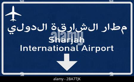 Sharjah United Arab Emirates Airport Highway Sign 2D Illustration Stock ...