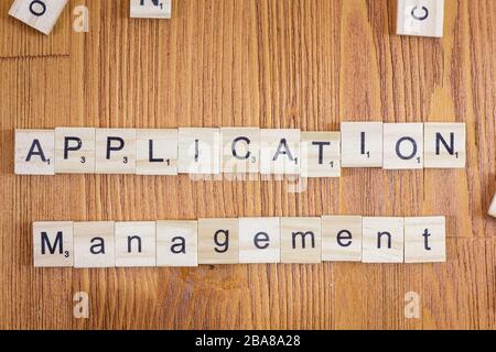 Word or phrase Application Management made with scrabble letters, great ...