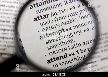 The word or phrase attempt in a dictionary book Stock Photo - Alamy