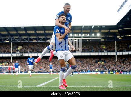 Everton's Richarlison celebrates scoring his side's first goal of the ...