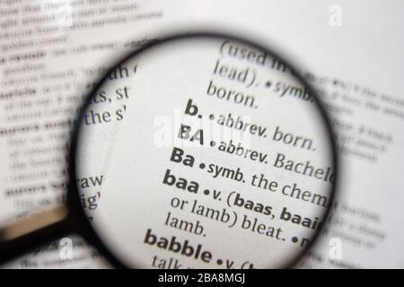 The word of phrase Ba in a dictionary Stock Photo - Alamy