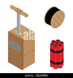 Detonator box. Blasting Machine isolated on white background. Caution ...