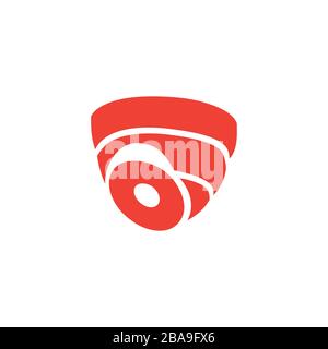Security Camera Dome Icon On Red Background. Red Flat Style Vector ...