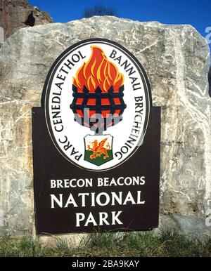 Brecon Beacons National Park sign, Pontsarn near Merthyr Tydfil, Wales ...