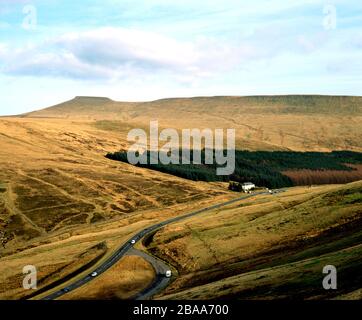 The A470 road, Storey Arms Outdoor Centre and Corn Du, Brecon Beacons ...