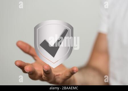 A holding protection shield 3d attack Stock Photo - Alamy