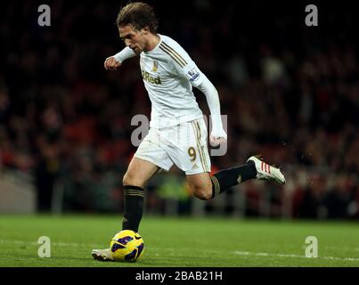 Swansea City's Miguel Michu scores his side's first goal Stock Photo ...