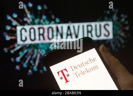 In this photo illustration, the German telecommunications company ...