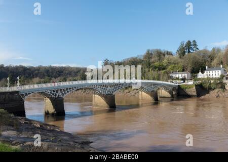 Chepstow cast iron road bridge over the River Wye at high tide Stock ...